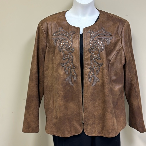 Reba | Jackets & Coats | Reba Plus Size Brown Faux Leather Jacket ...